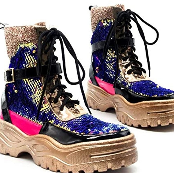 Cape Robbin | Shoes | Cape Robbin Mia Glitter Lace Up Chunky Platform ...